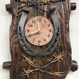 Vintage Wall Clock With Horseshoe, Handmade Wall Clock, Wall Clock ...