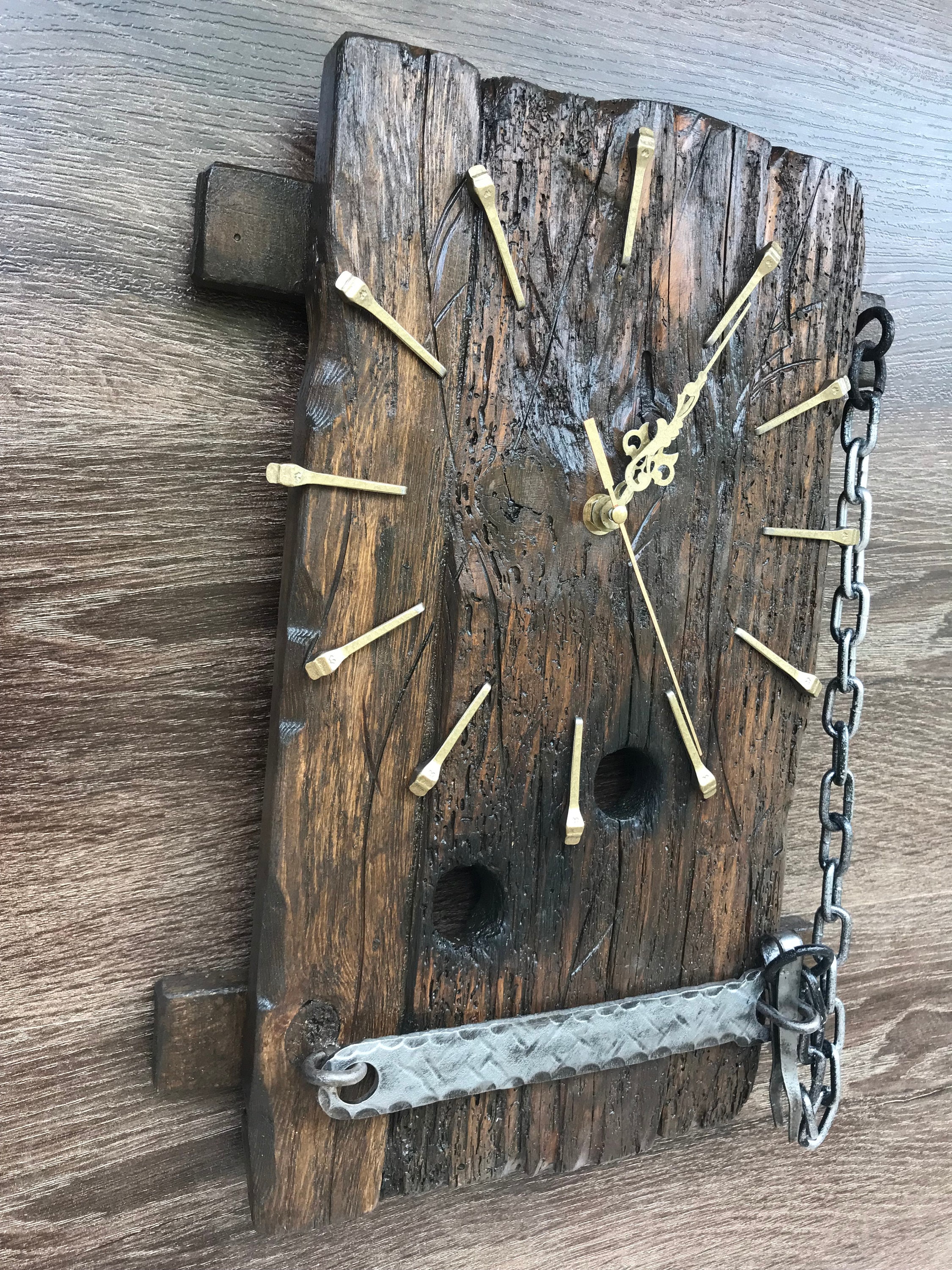 Vintage Wall Clock From Old Wood, Engraved Wall Clock, Outdoor Wall ...