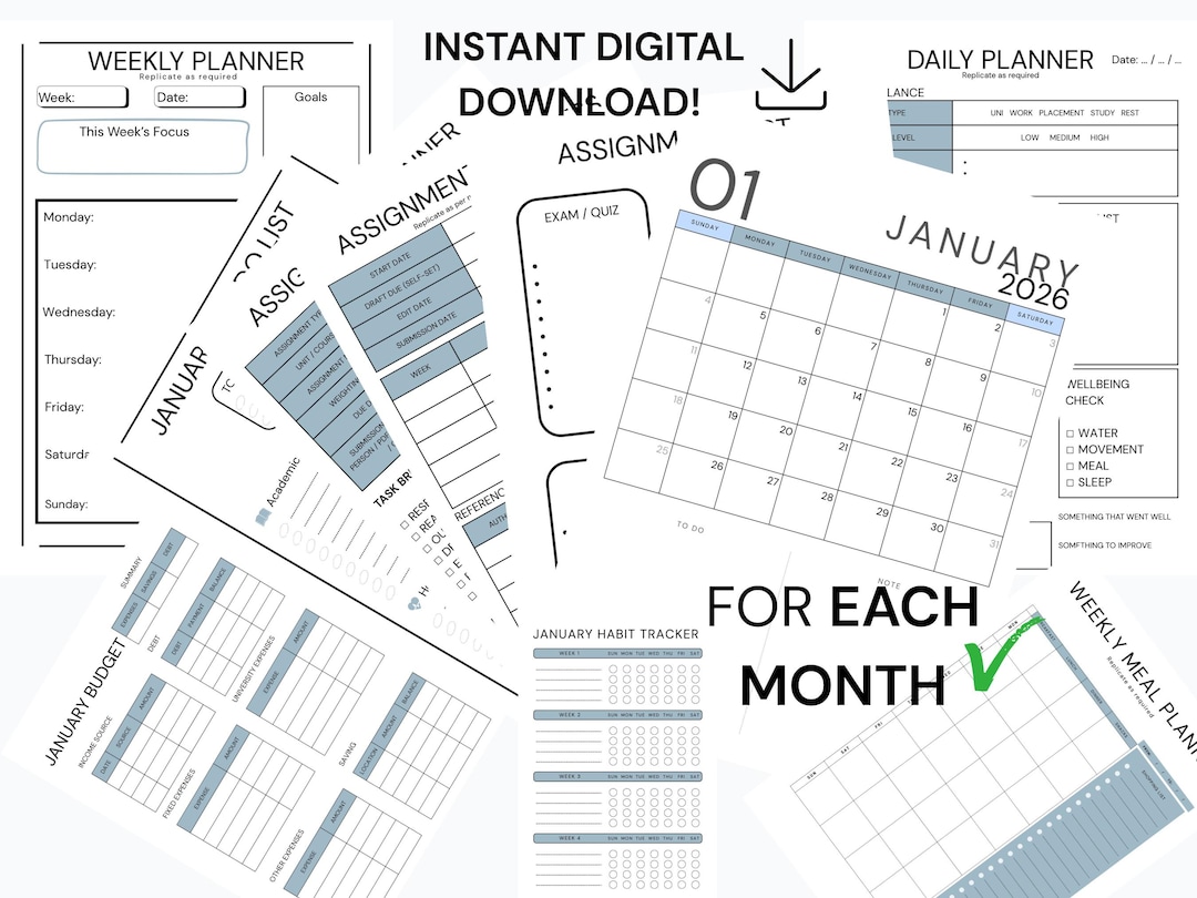 Digital Student Planner University College School Study Planner Daily ...