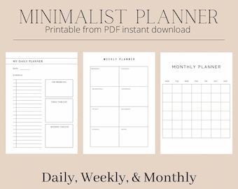 Printable Planner Bundle Daily, Weekly, & Monthly Options Minimalist ...