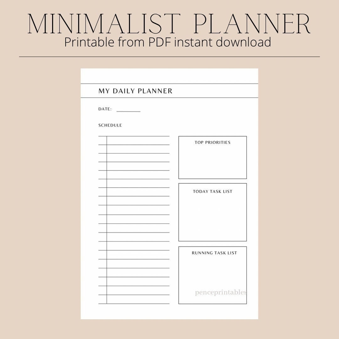 Minimalist Printable Daily Planner - Etsy