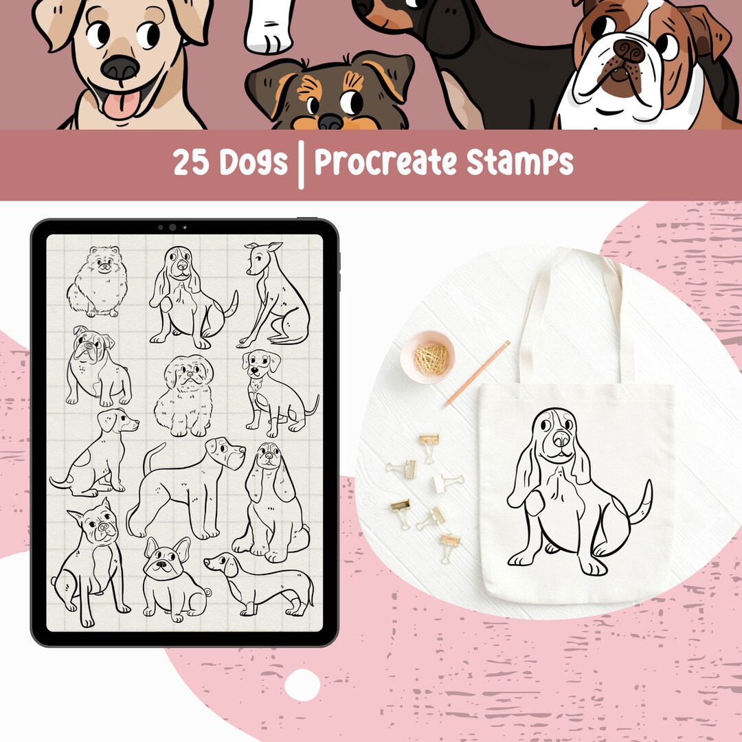 Cute Dog Procreate Brushes | Pet Portrait Stamp Clipart (25 Set) - Etsy