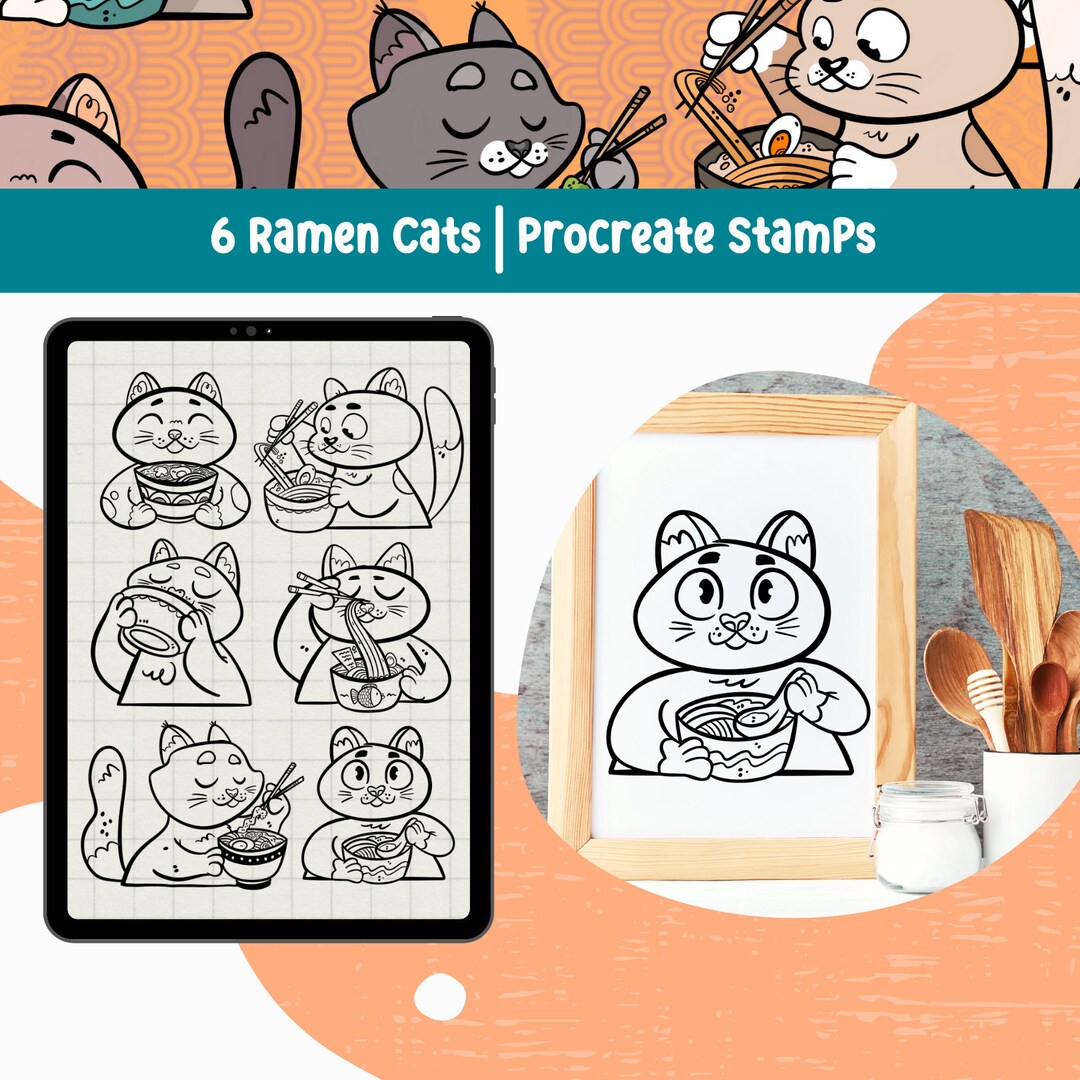 Ramen Cat Procreate Stamp Cute Cat Ramen Clipart Procreate Brushes Procreate Cat Procreate ...