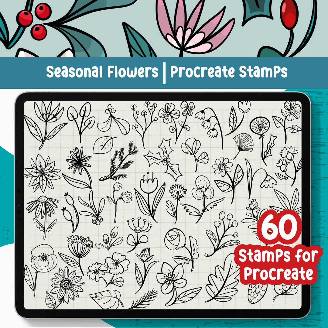 Procreate Brushes Bundle Procreate Stamps Flower Brush Set Botanical ...