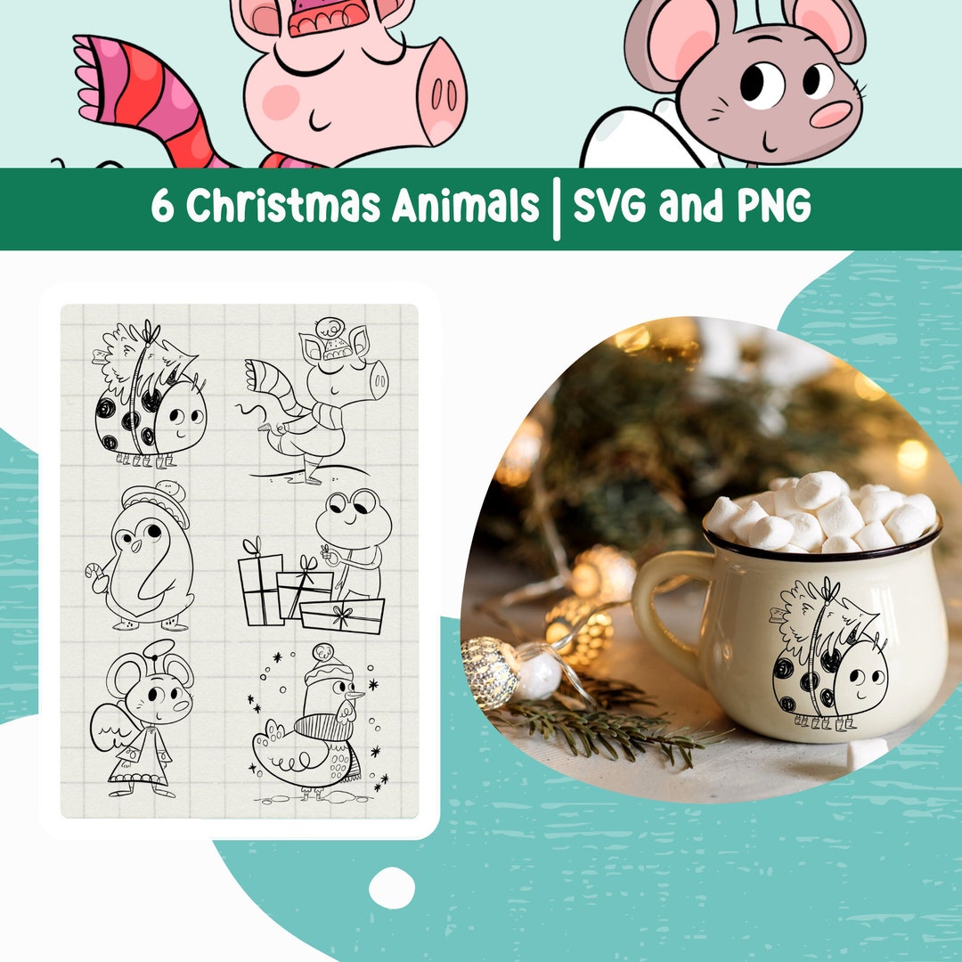 Cute Animal Svg Clipart for Kid Christmas Animal Png File Cute Holiday ...