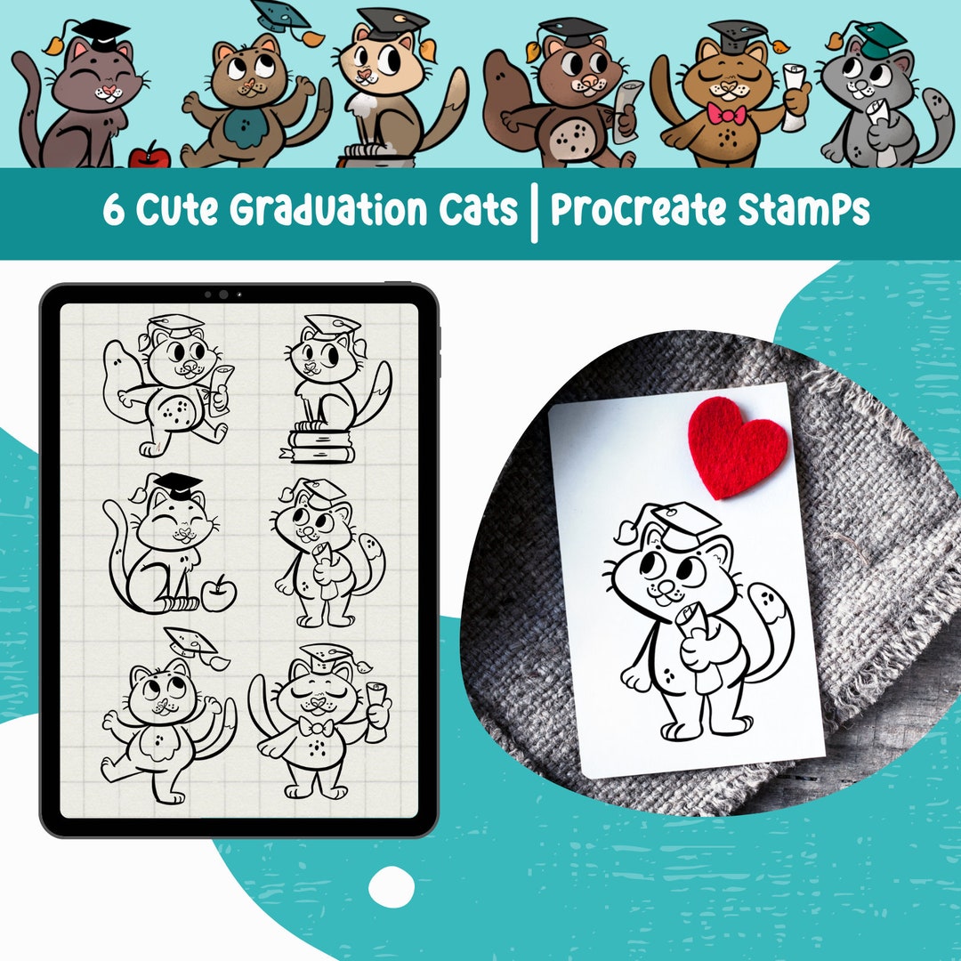 Graduation Procreate Stamp Cat Procreate Brushes Cute Cat Clipart ...