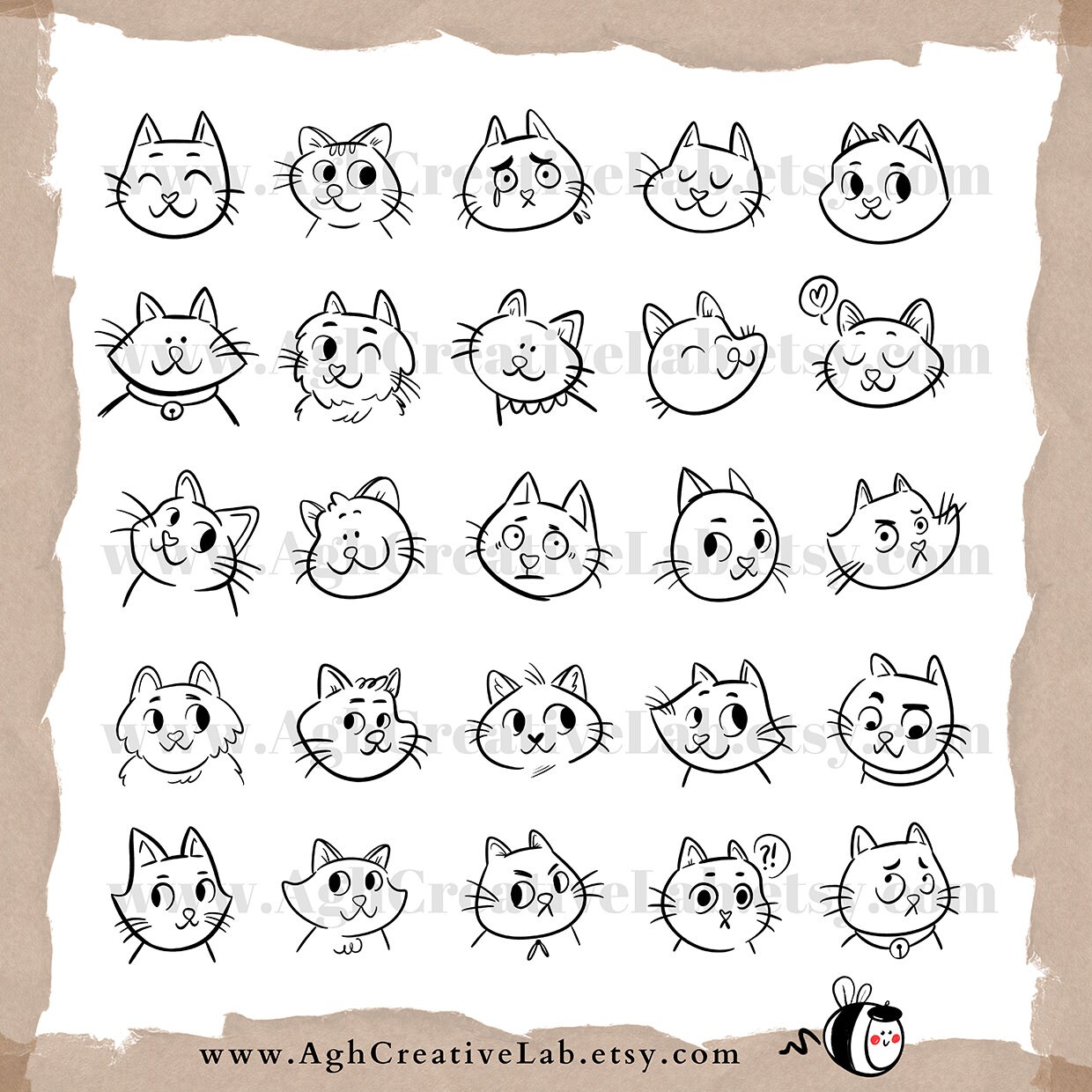 Procreate Stamp Cat Procreate Brush Animal Procreate Cute Cat Face ...