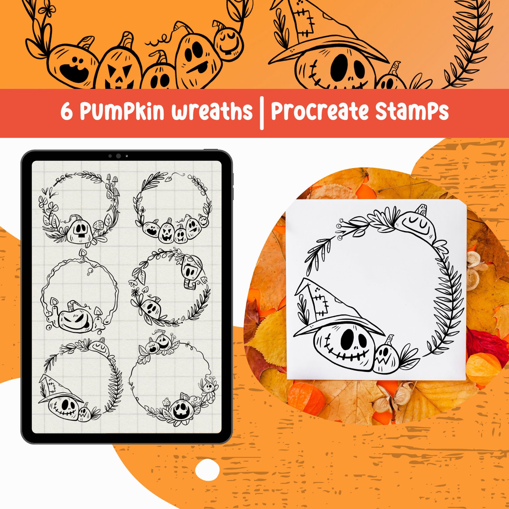 Procreate Stamp Brush Pumpkin Wreath Pumpkin Procreate Brushes Cute ...