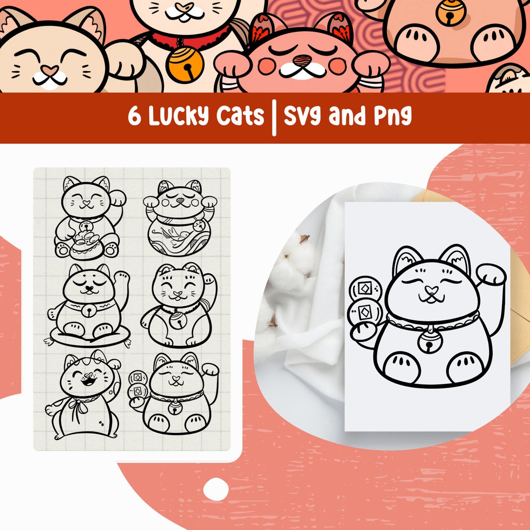 Lucky Cat Svg Maneki Neko Cat Png Cute Cat Svg Bundle Animal Svg File ...