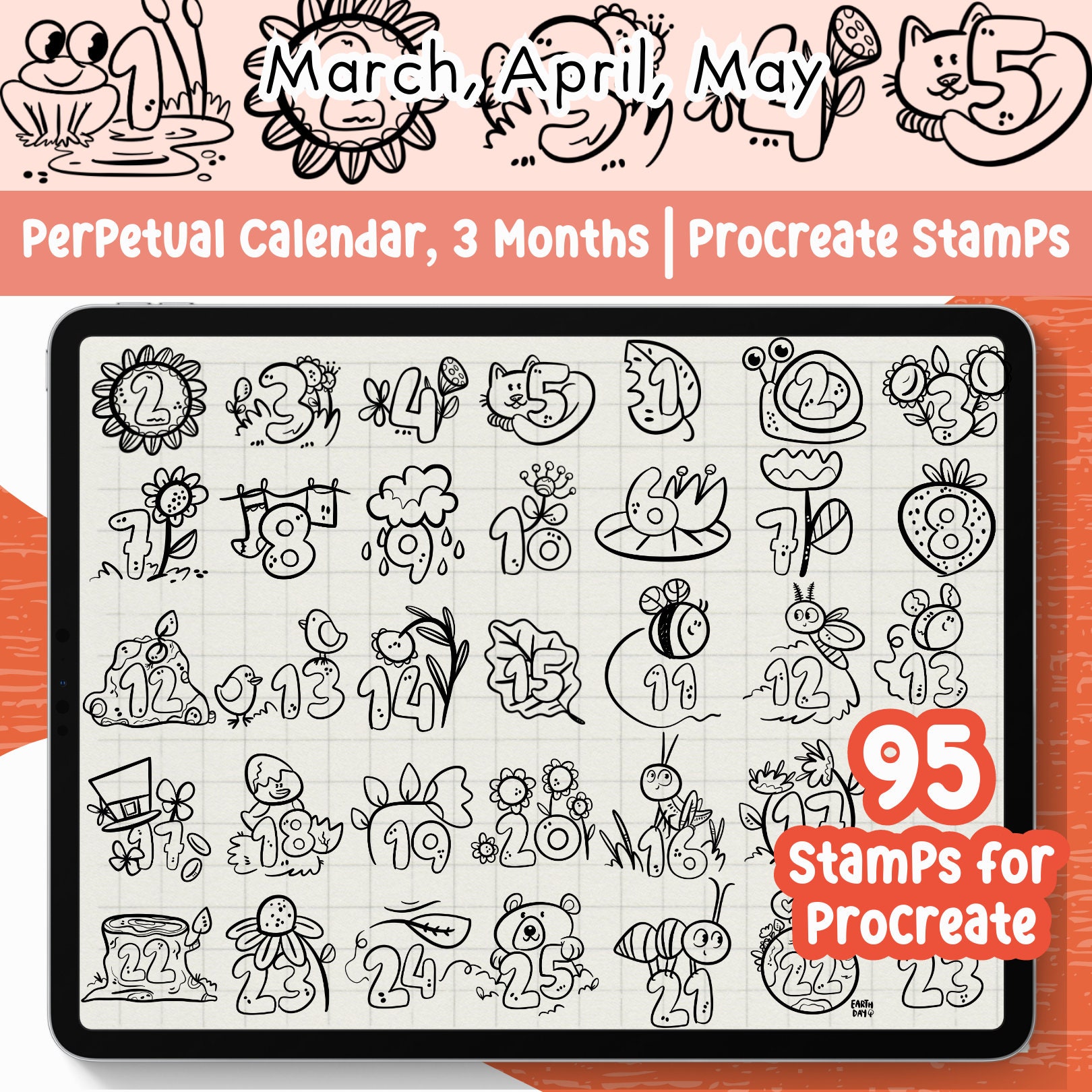 Perpetual Calendar Procreate Stamp Procreate Brush Printable Calendar ...