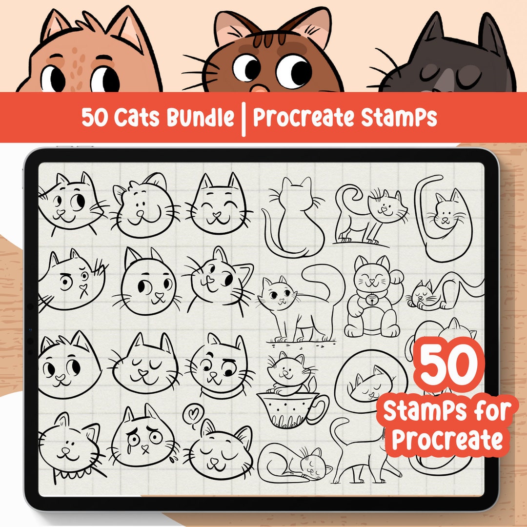 Procreate Stamp Cat Bundle Animal Procreate Brush Cat Procreate Stamp ...