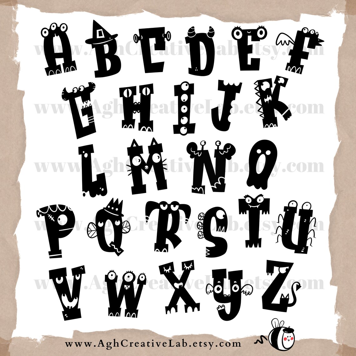Halloween Clipart Alphabet Svg Monster Handwritten Letter Alphabet Png ...