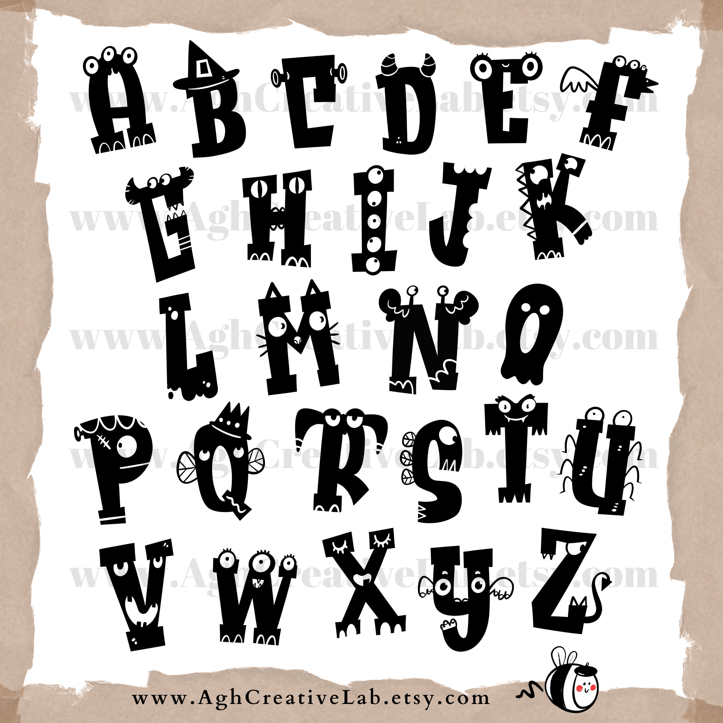 Halloween Clipart Alphabet Svg Monster Handwritten Letter Alphabet Png ...