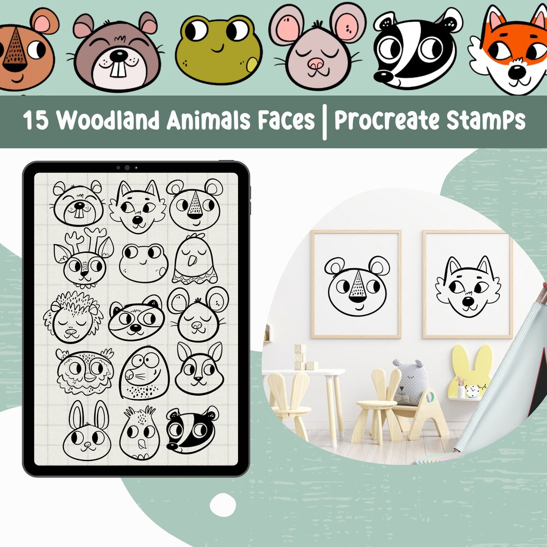Animal Face Procreate Animal Stamp Woodland Animal Forest Procreate ...