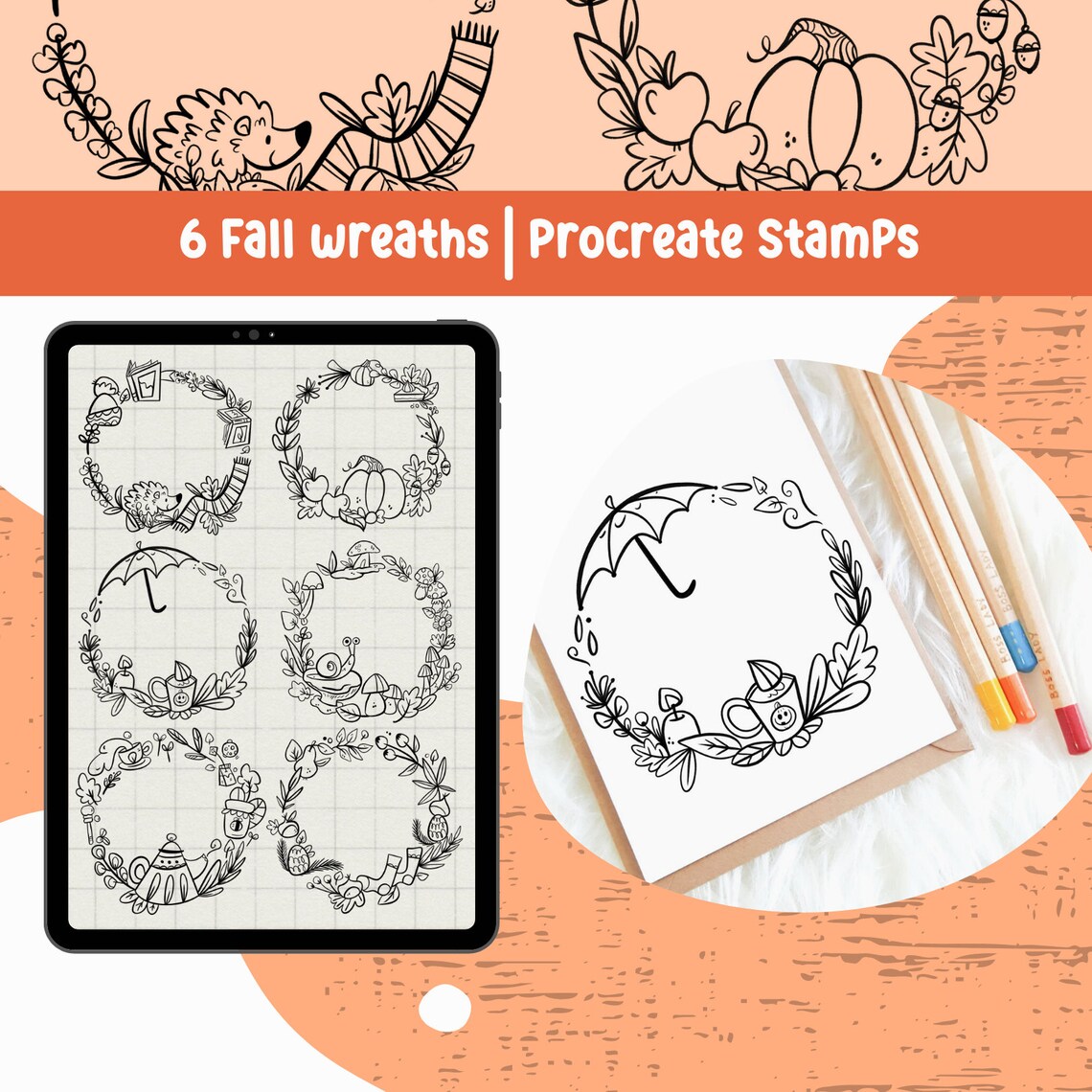 Procreate Stamp Floral Fall Procreate Brush Botanical Procreate Bundle Flower Leaves Autumn ...