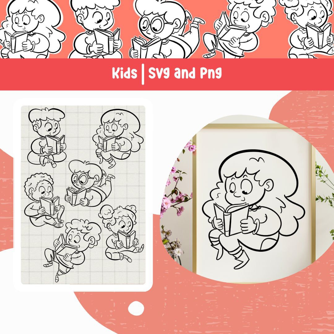 Kids Reading Svg File Book Illustration Png Children Book Svg ...