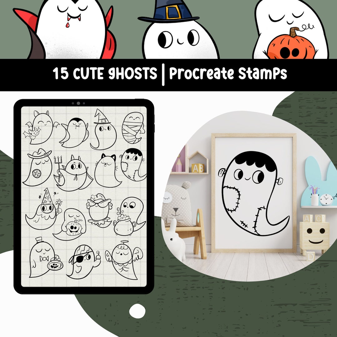 Cute Ghost Procreate Brush Spooky Clipart Halloween Procreate Stamp ...