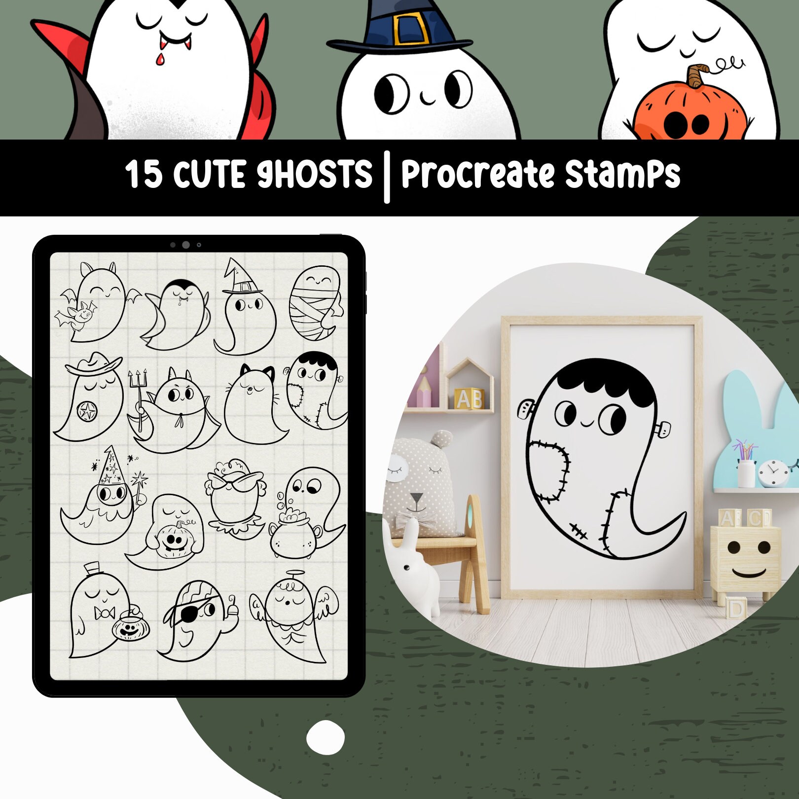 Cute Ghost Procreate Brush Spooky Clipart Halloween Procreate Stamp ...