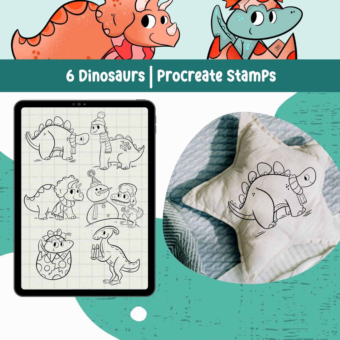 Christmas Procreate Stamp Dinosaur Procreate Brushes Winter Clipart ...