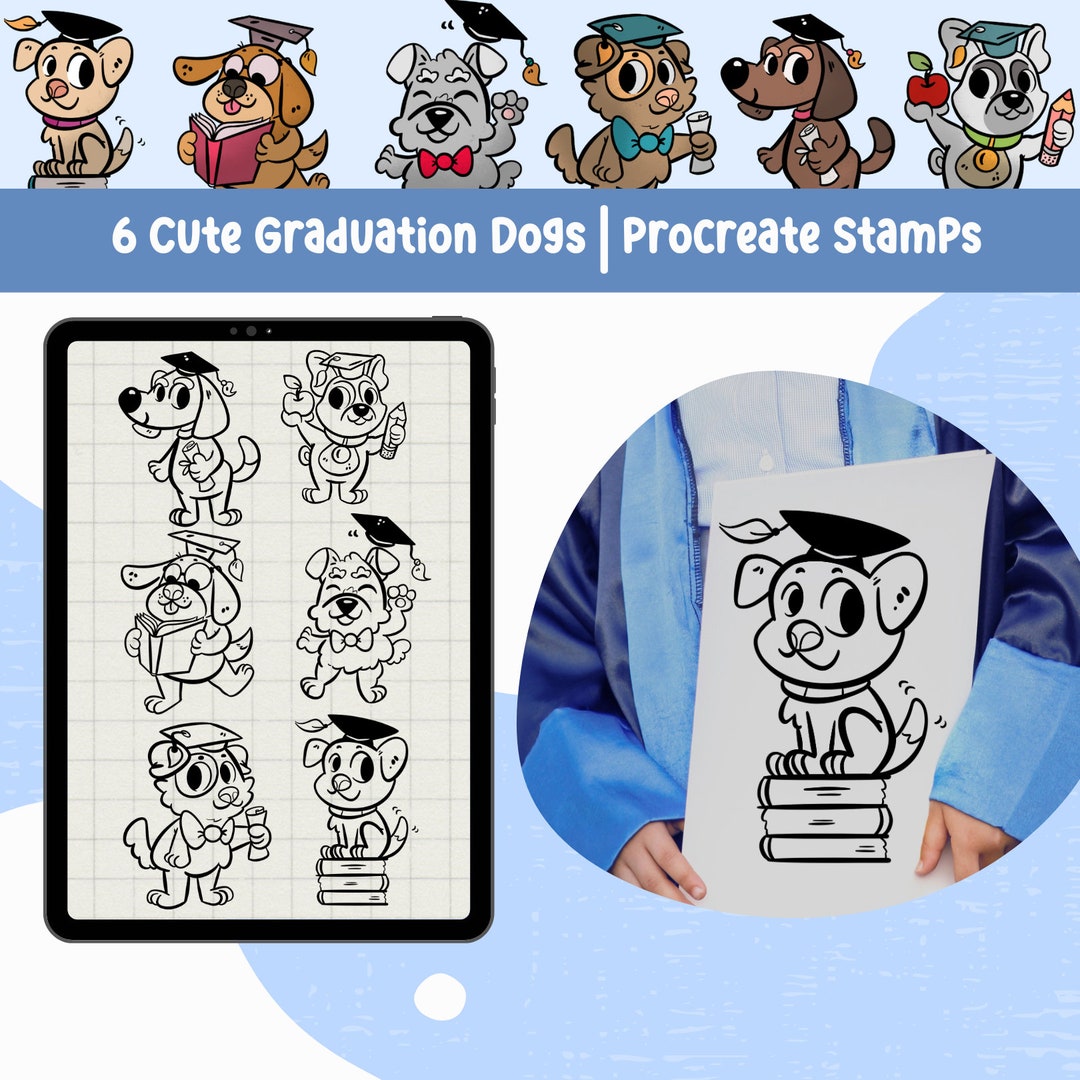 Graduation Kindergarten Procreate Stamp Dog Procreate Brushes Dog Portrait Cute Dog Portrait Dog ...