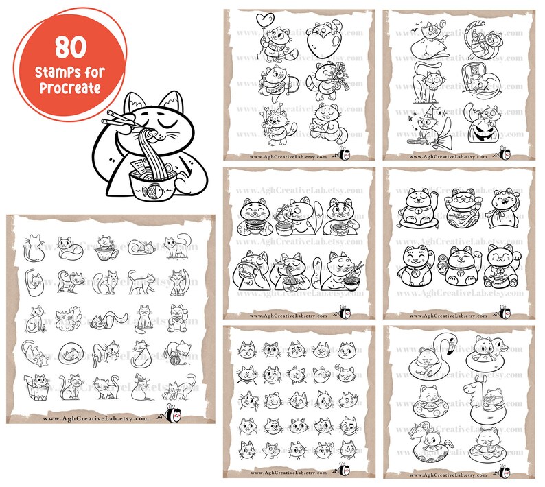 Cat Stamp Procreate Stamps Cats Brush for Procreate - Etsy