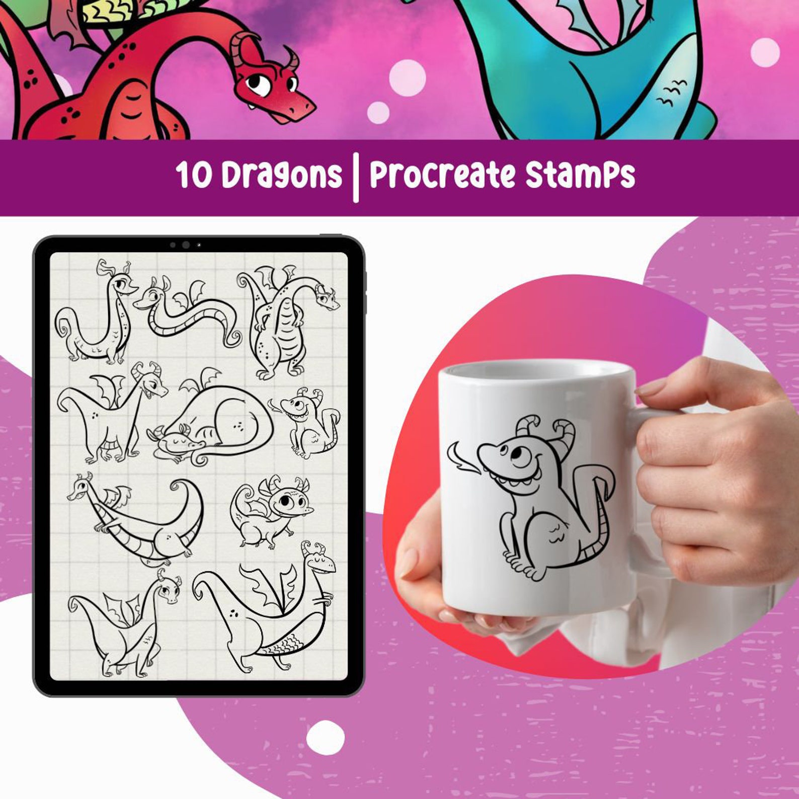 Dragons Procreate Stamps Fantasy Dragon Clipart Design Cute Dragon ...
