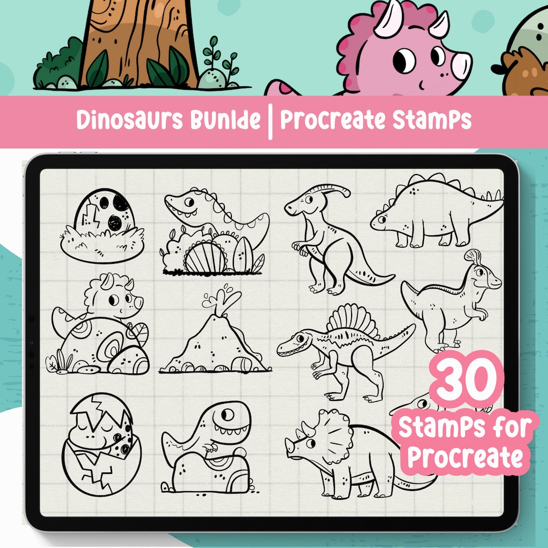 Procreate Stamp Dinosaur Procreate Bundle Procreate Brush Dino Clipart ...