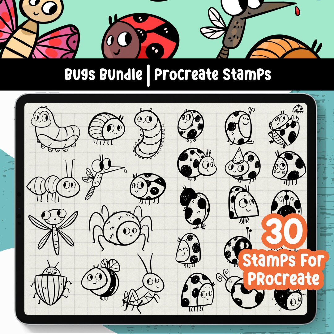 Procreate Bundle Cute Bug Procreate Stamp Brush for Procreate Cute Insect Ladybug Procreate ...