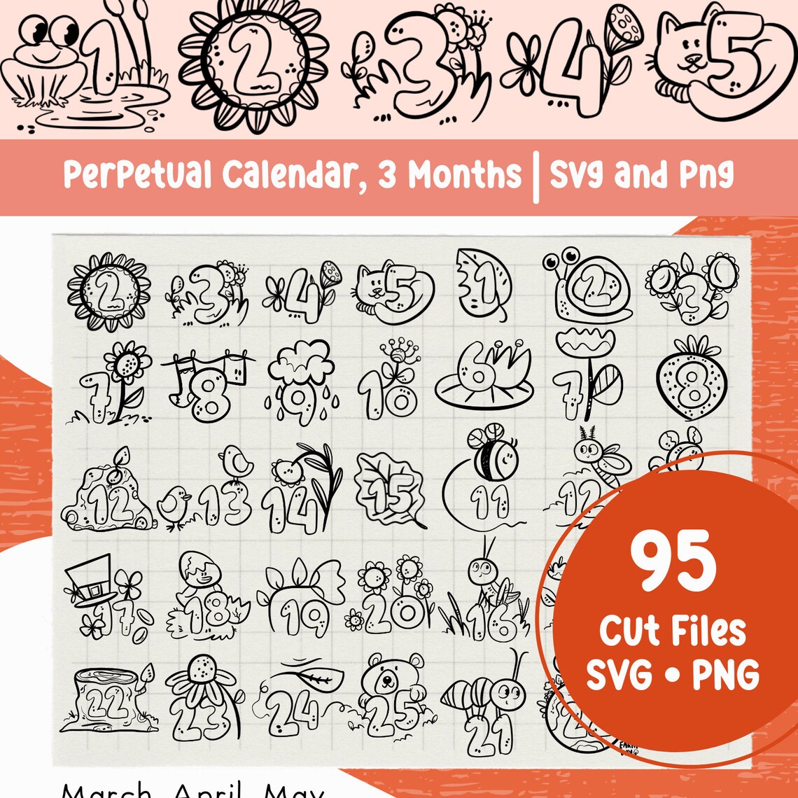 Perpetual Calendar Printable Svg Calendar Clipart Number Svg - Etsy