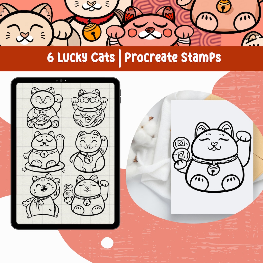 Lucky Cat Procreate Stamp Maneki Neko Procreate Bundle Cute Cat ...