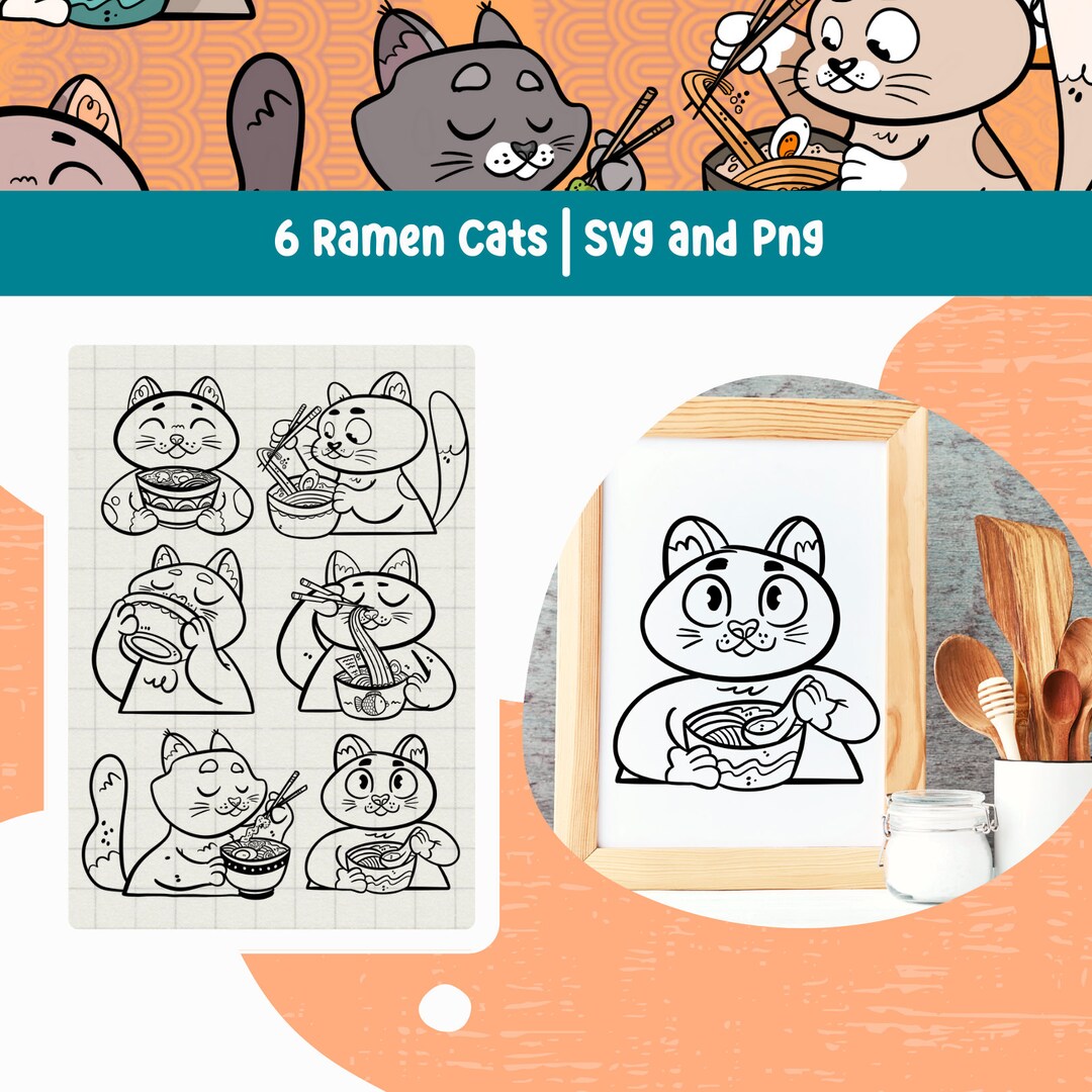Ramen Cat Svg Cat Png Ramen Clipart Cute Cat Svg Bundle Animal Svg ...
