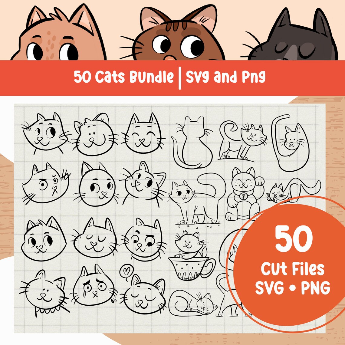 Cat Svg Bundle Cricut File Cat Clipart Bundle Set Cute Cat Svg - Etsy