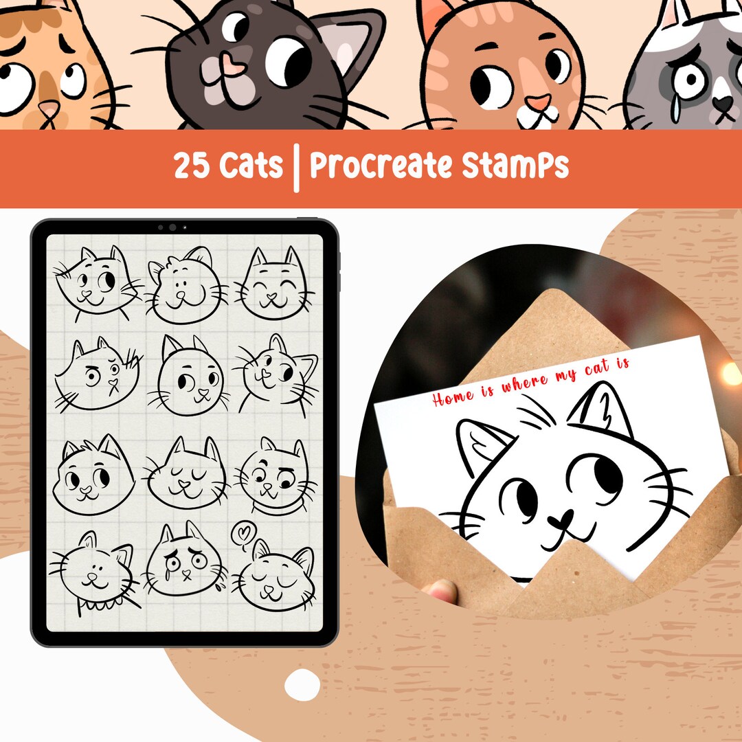 Procreate Stamp Cat Procreate Brush Animal Procreate Cute Cat Face ...