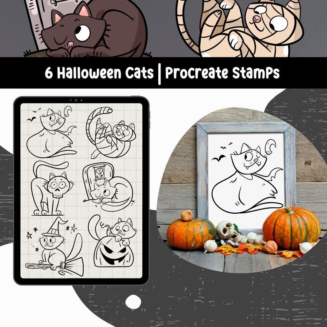 Halloween Cat Procreate Brushes Cute Cat Procreate Stamps Animal ...