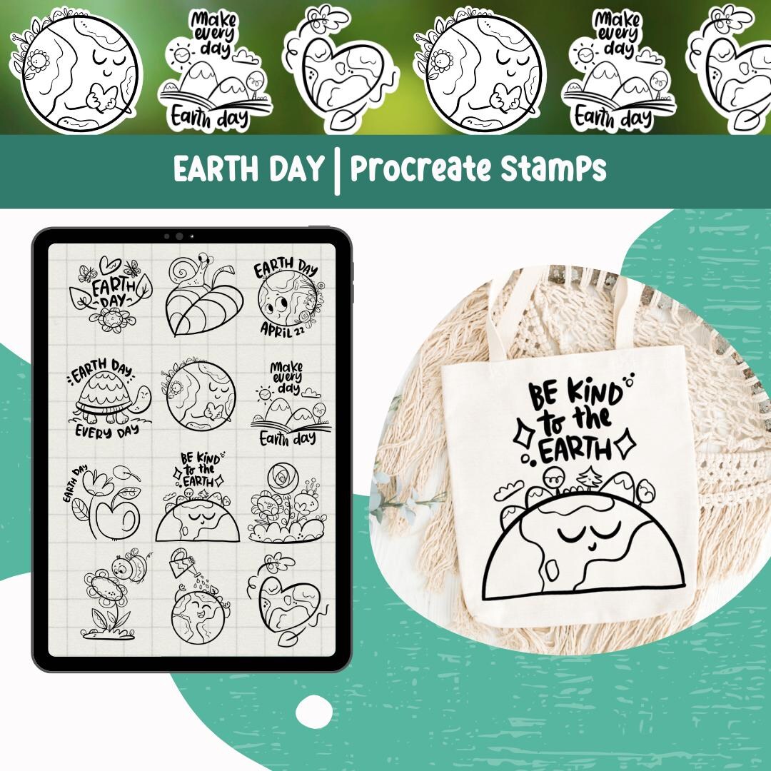Earth Day Procreate Stamp Nature Procreate Brush Cute Planet Earth ...