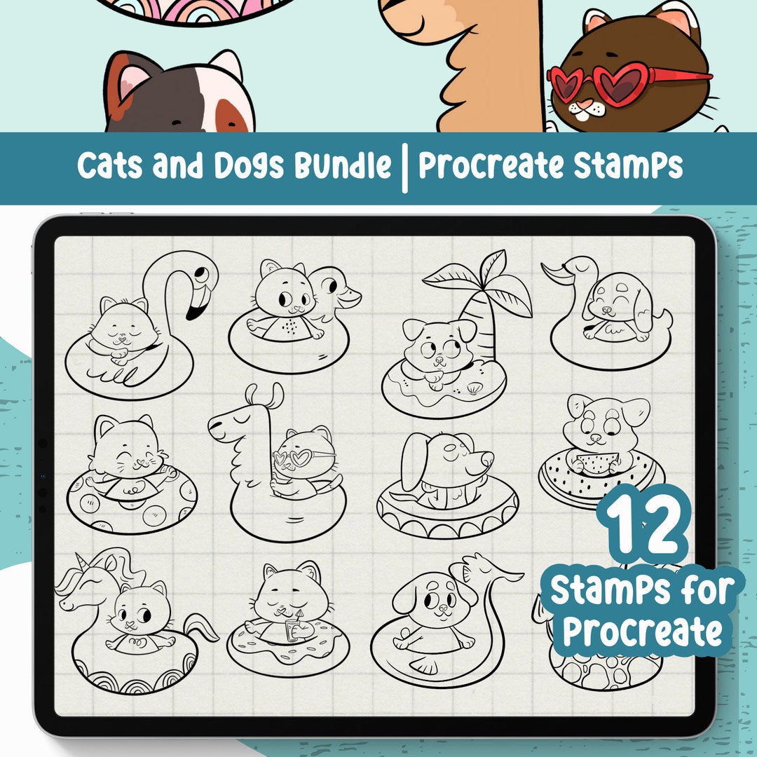 Cute Animals Procreate Bundle Cat & Dog Procreate Stamps Animal ...