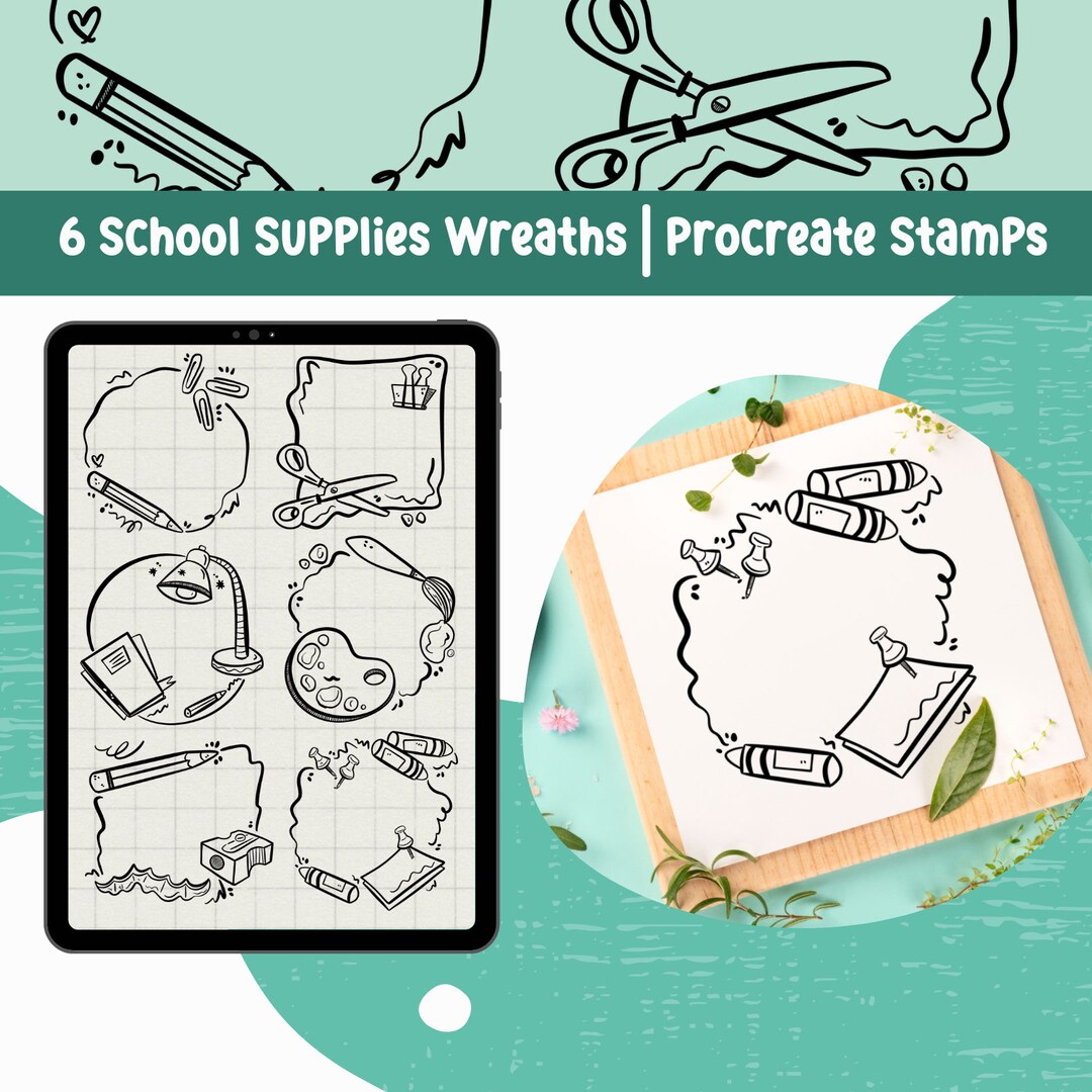 Doodle Frame School Supplies Clipart Procreate Stamp School Stamp ...