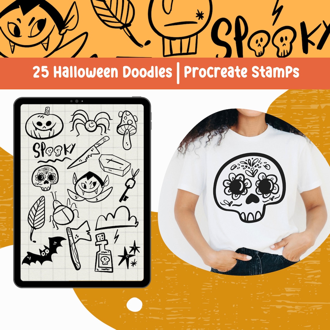 Spooky Halloween Procreate Brushes: Doodle Stamps Bundle (digital ...