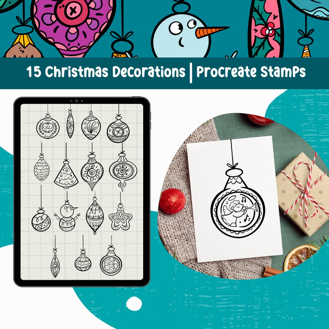 Christmas Decoration Procreate Stamps: Festive Doodle Brushes (digital ...