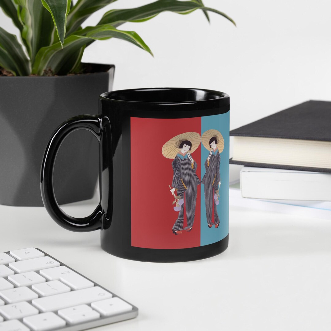 Geisha Twins Black Mug-kitchen Decor-coffee Mug-tea Lover-colourful Mug ...