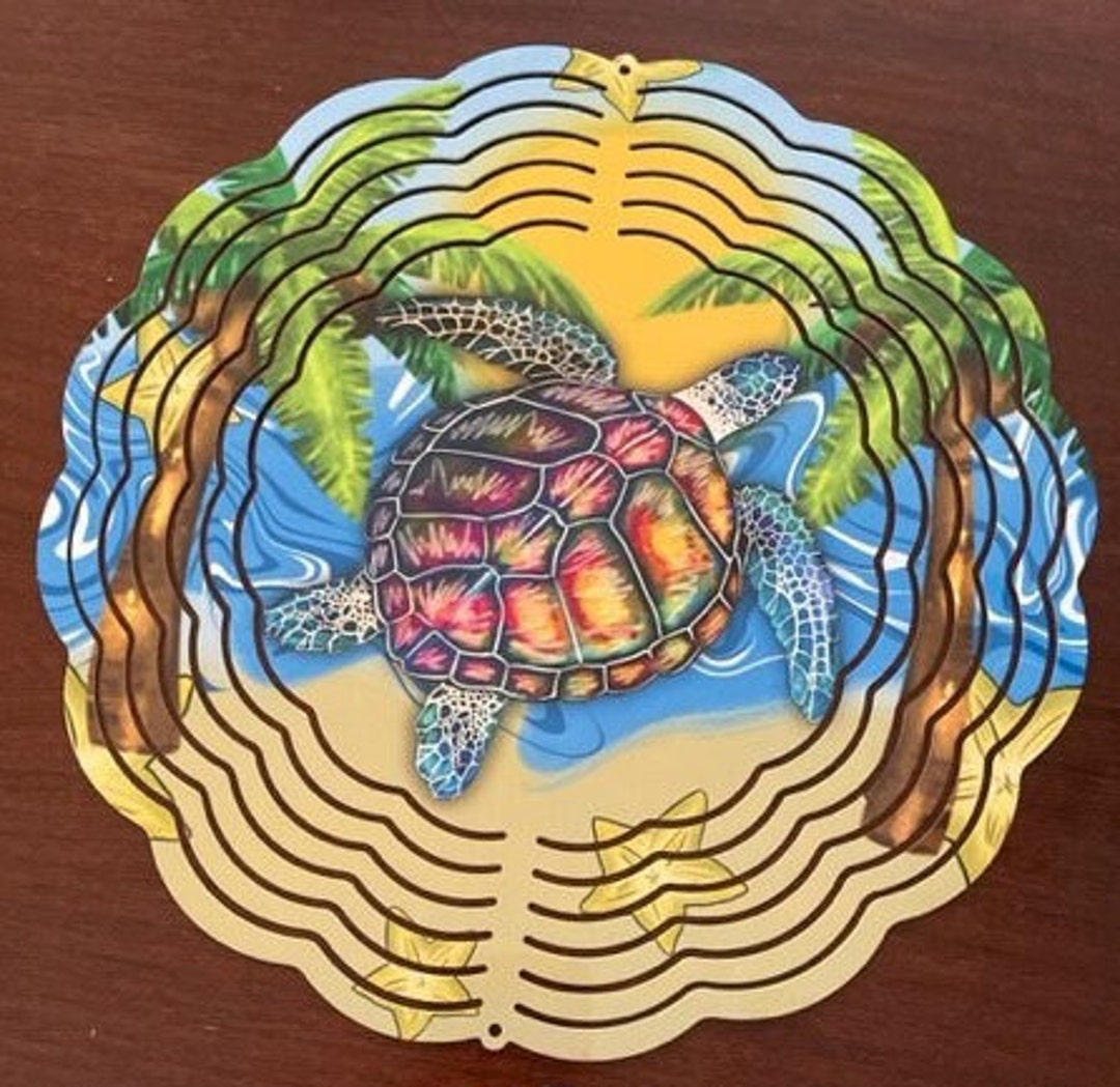 Sea Turtle Beach Palm Trees 10" Wind Spinner With 2 Free Baby Spinner ...