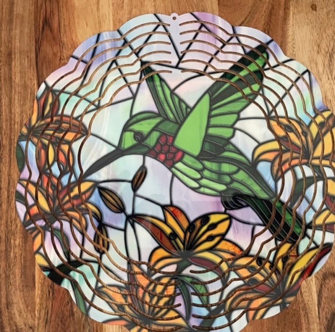 Hummingbird Stain Glass 10" Wind Spinner With 2 Free Baby Spinner Tails ...