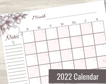 Floral Monthly Calendar for 2022 - Etsy