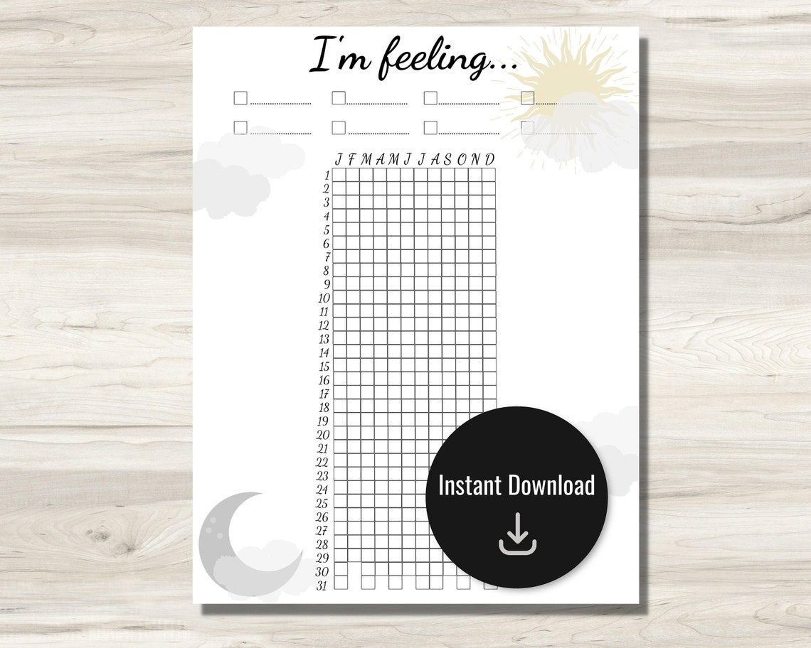 Printable Yearly Mood Tracker Sun and Moon - Etsy