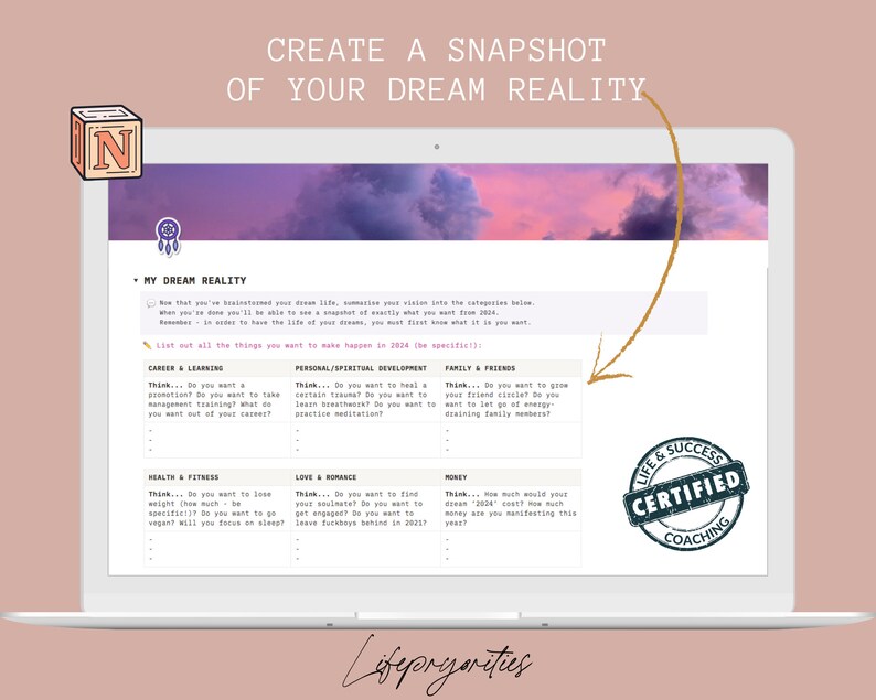Notion Template - 2024 Dream Life Planner, Life Coaching Session in One ...