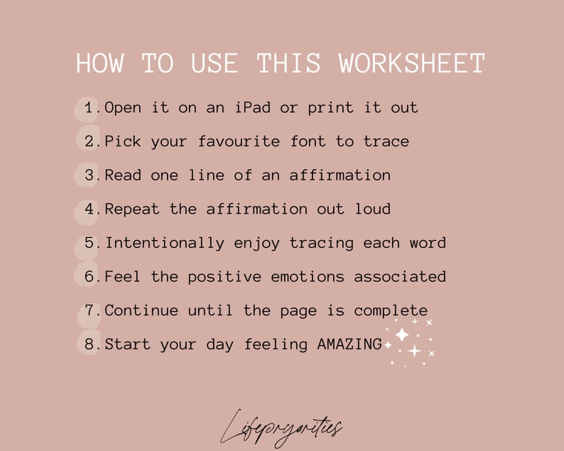 Affirmation Worksheet for a Good Morning, Affirmation Card ...