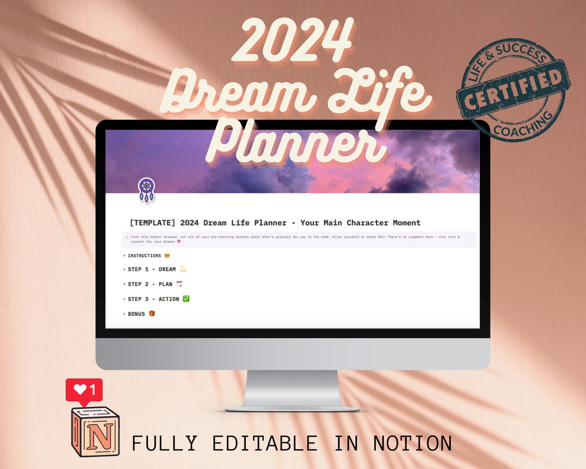 Notion Template - 2024 Dream Life Planner, Life Coaching Session in One ...