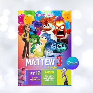 Inside Out 2 Birthday Invitation: Editable Movie Theme (digital ...