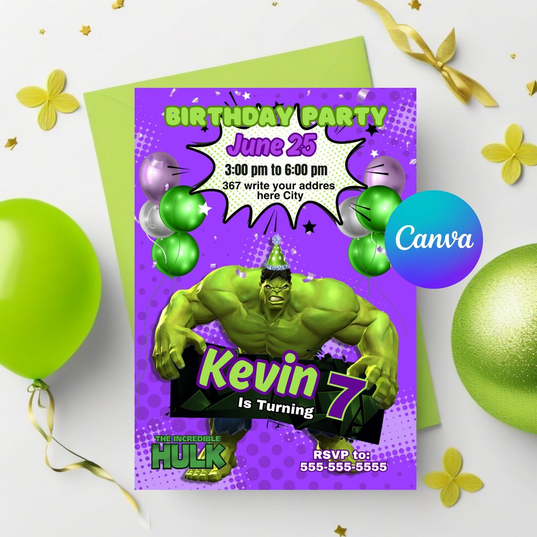 Hulk Birthday Invitation Template, the Incredible Hulk Invitation ...