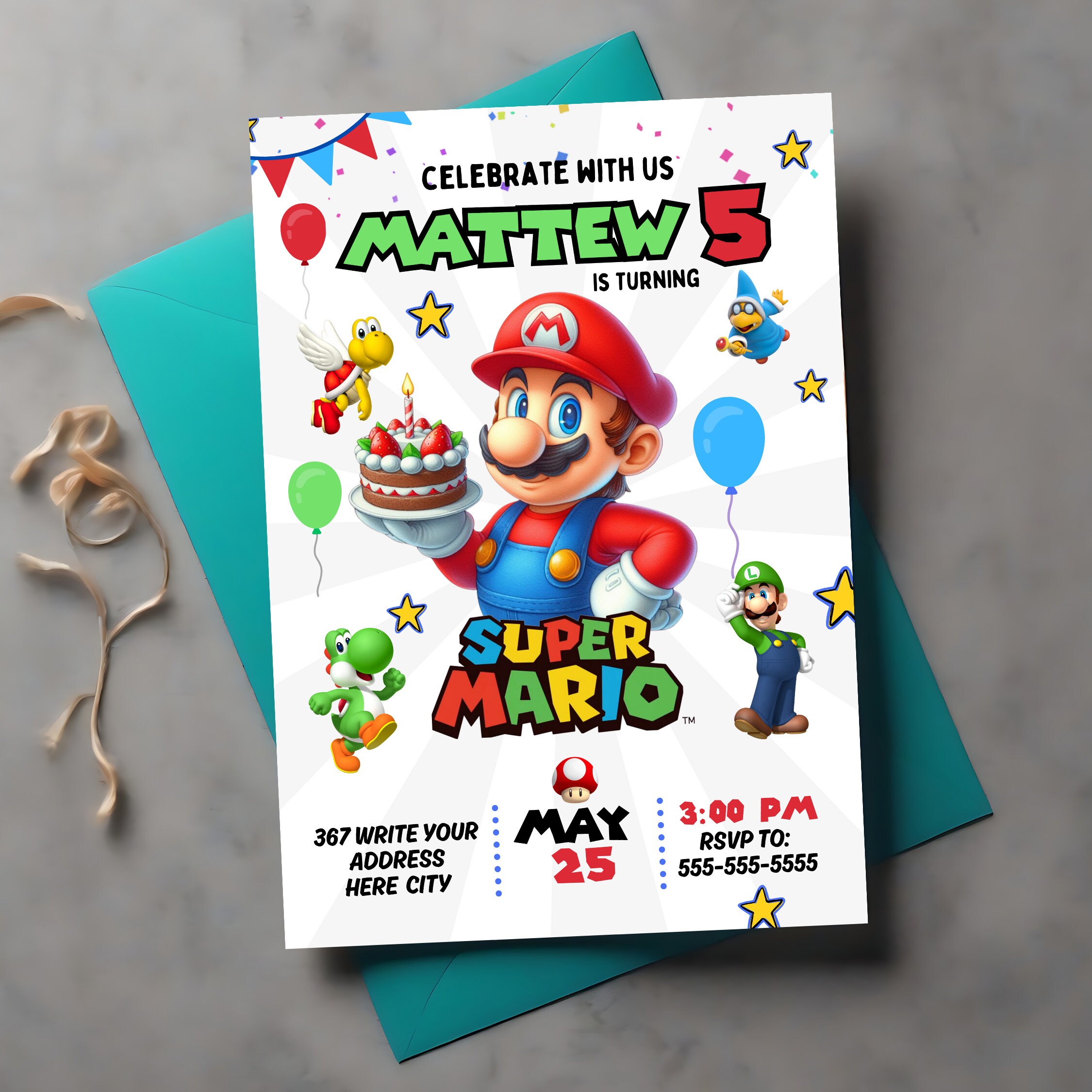 Mario Bros Invitation, Super Mario Birthday Invitation, Super Brothers ...